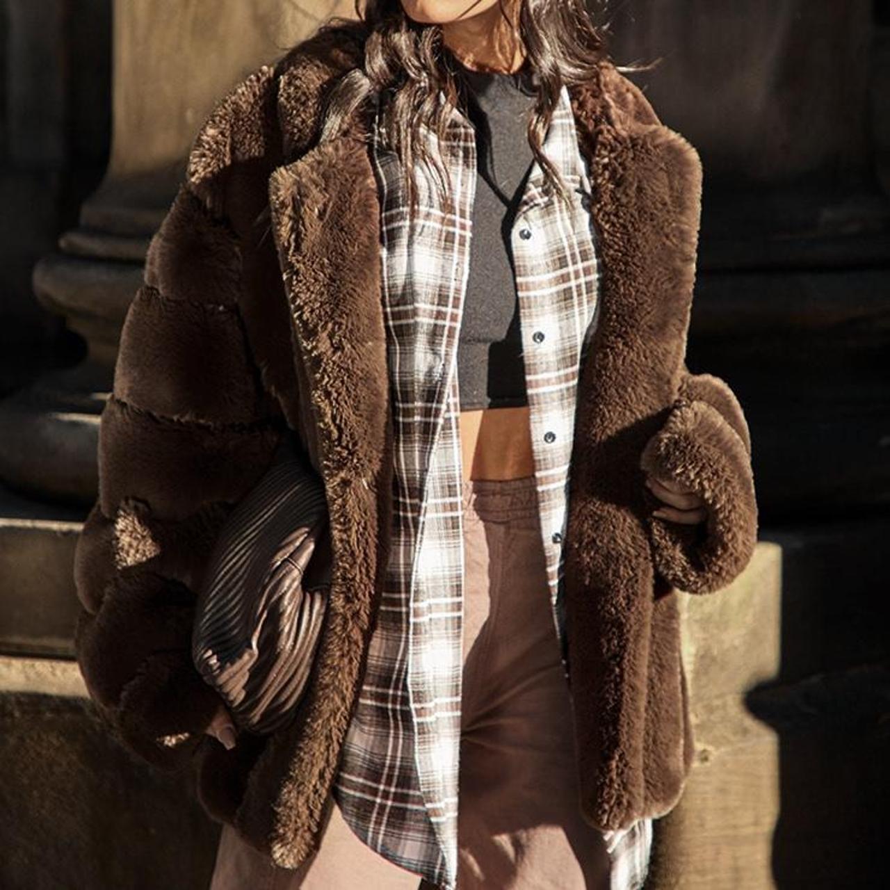 Chocolate brown faux fur bubble coat, brand new with... - Depop