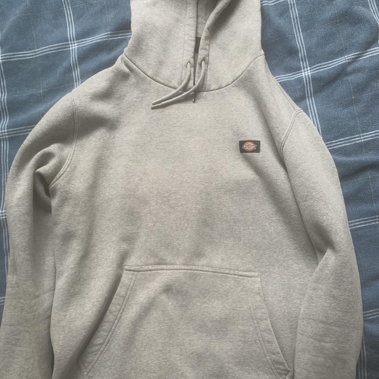 Grey medium dickies hoodie. Good condition, large hood. - Depop