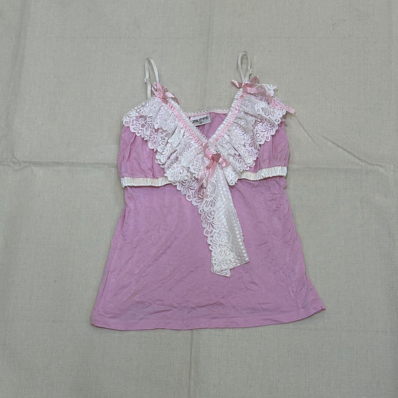 Gorgeous fairy core y2k pink frilly lace cami vest... - Depop