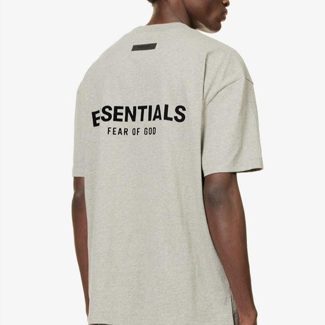 Fear of God Essentials Logo T-Shirt Tee Dark Oatmeal... - Depop