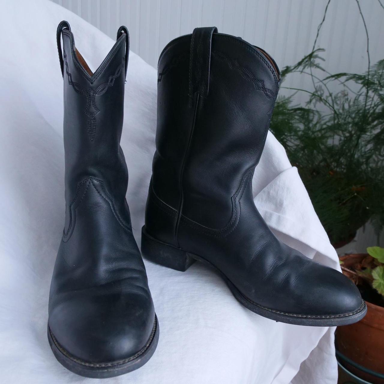 Men’s black leather heritage roper cowboy boots By... - Depop
