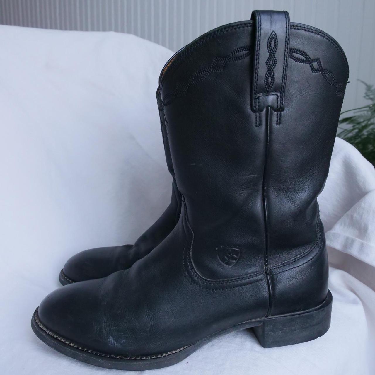 Men’s black leather heritage roper cowboy boots By... - Depop