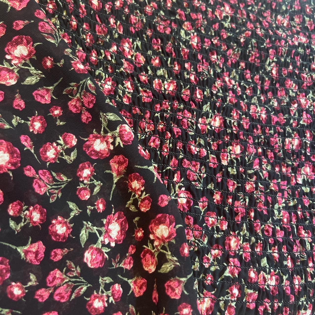 black and red floral pattern ruched bandeau -esque... - Depop