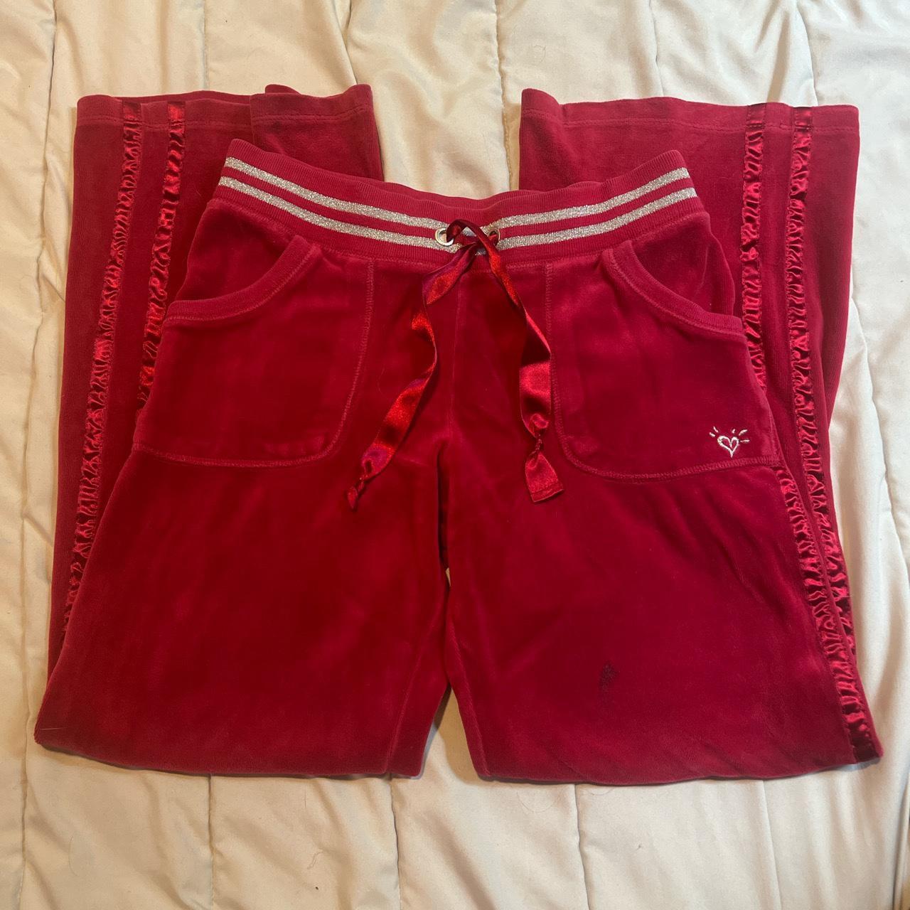 justice red tracksuit bottoms glitter along the... - Depop