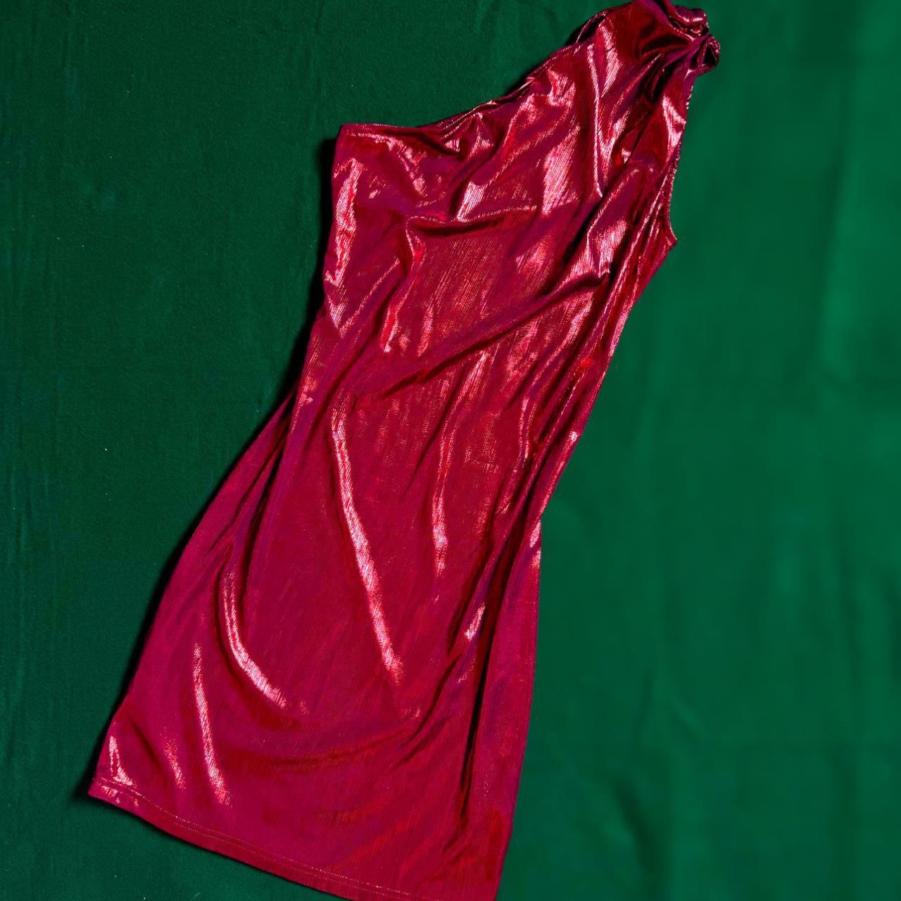 sexy red metallic mini dress 🌹 - asymmetrical... - Depop