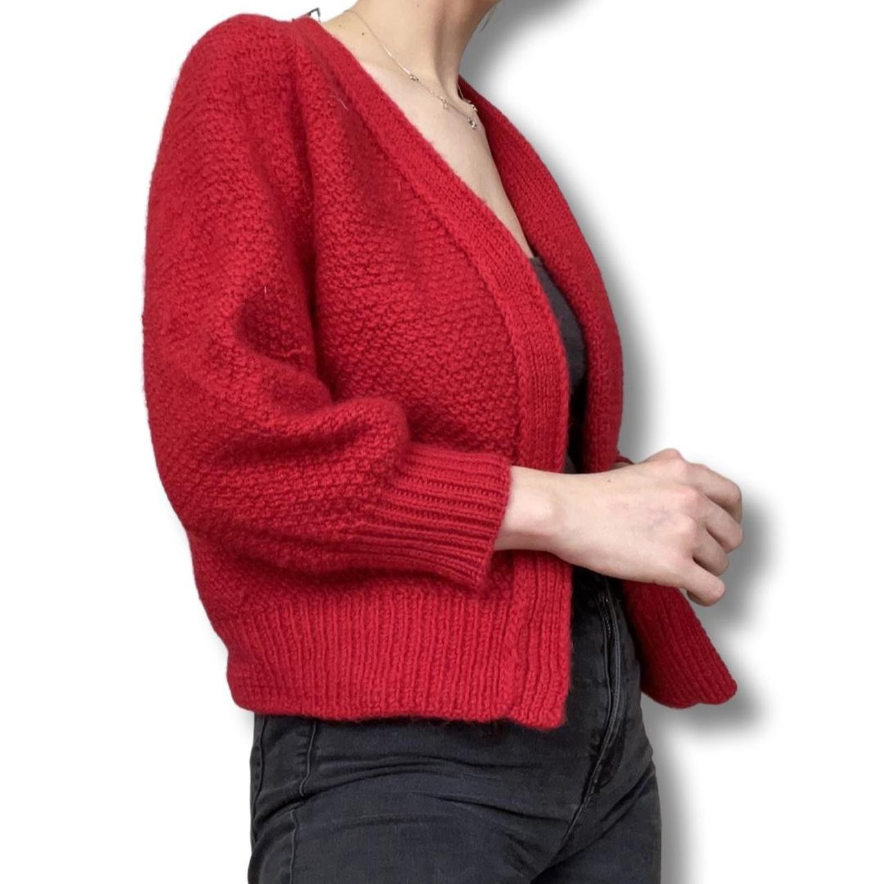 Red cropped shell cardigan knit textured, slightly... - Depop