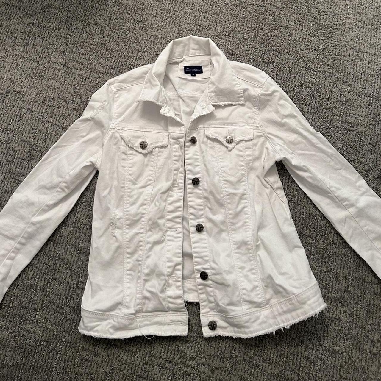 white oversized jean jacket no stains, has little... - Depop