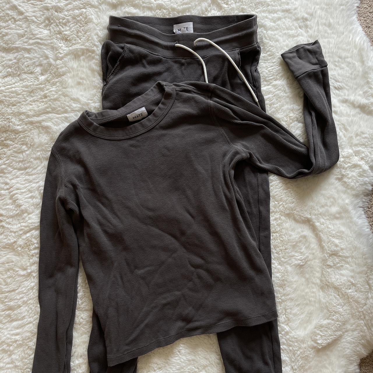 MATE the Label Organic Thermal Crew Neck in Charcoal... - Depop