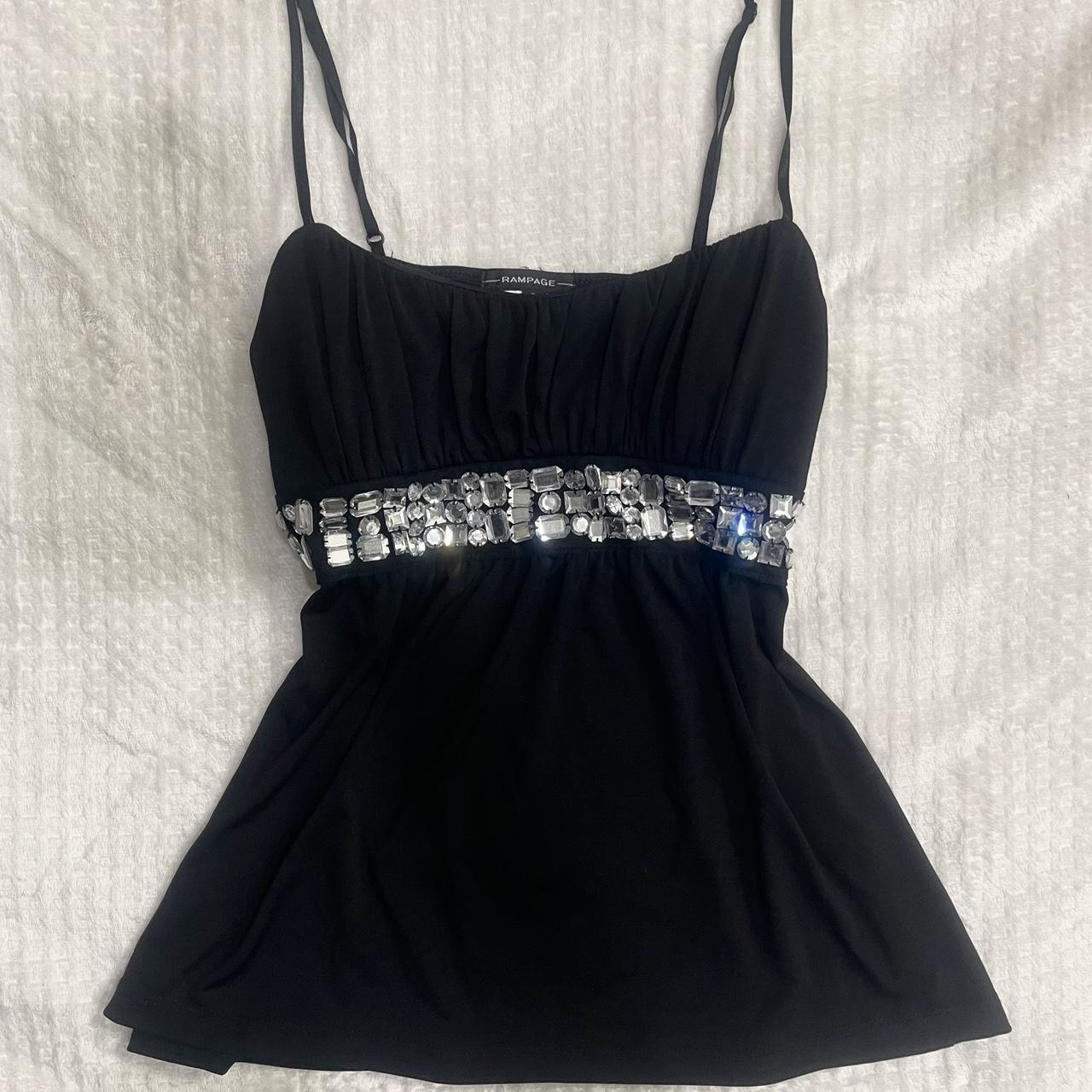 2000s black and silver rampage rhinestone babydoll... - Depop