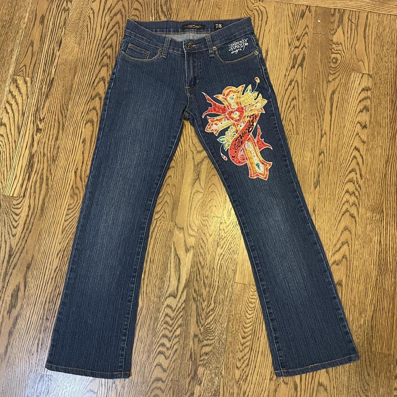 Coolest dark wash graphic ed hardy jeans... - Depop