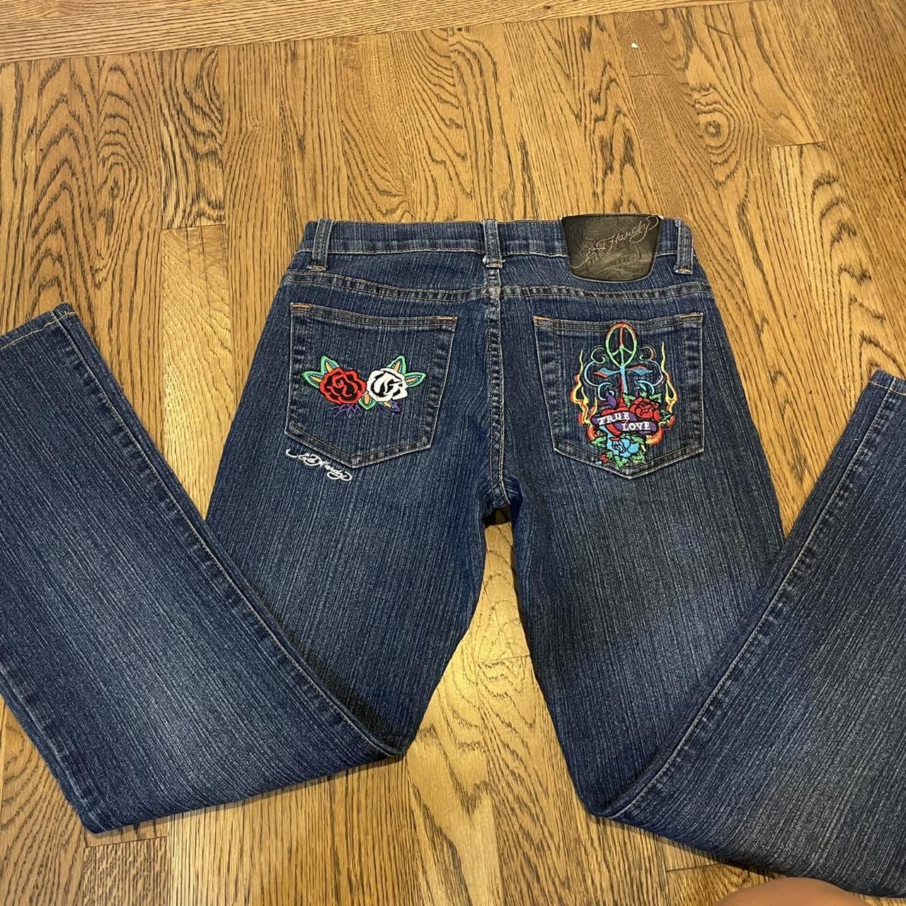 Coolest dark wash graphic ed hardy jeans... - Depop