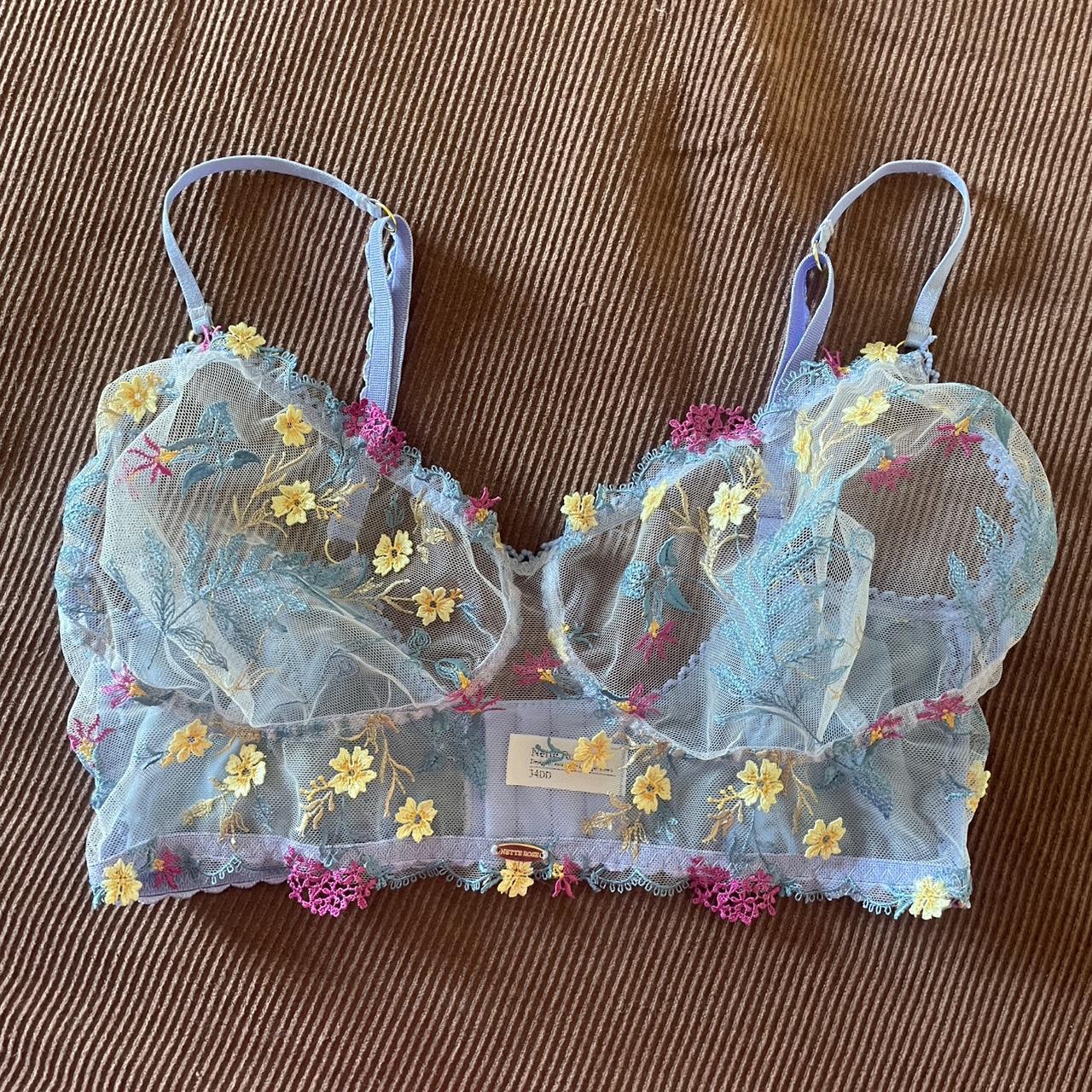 Nette rose Phoebe cup bra. Dainty blue floral... | Depop