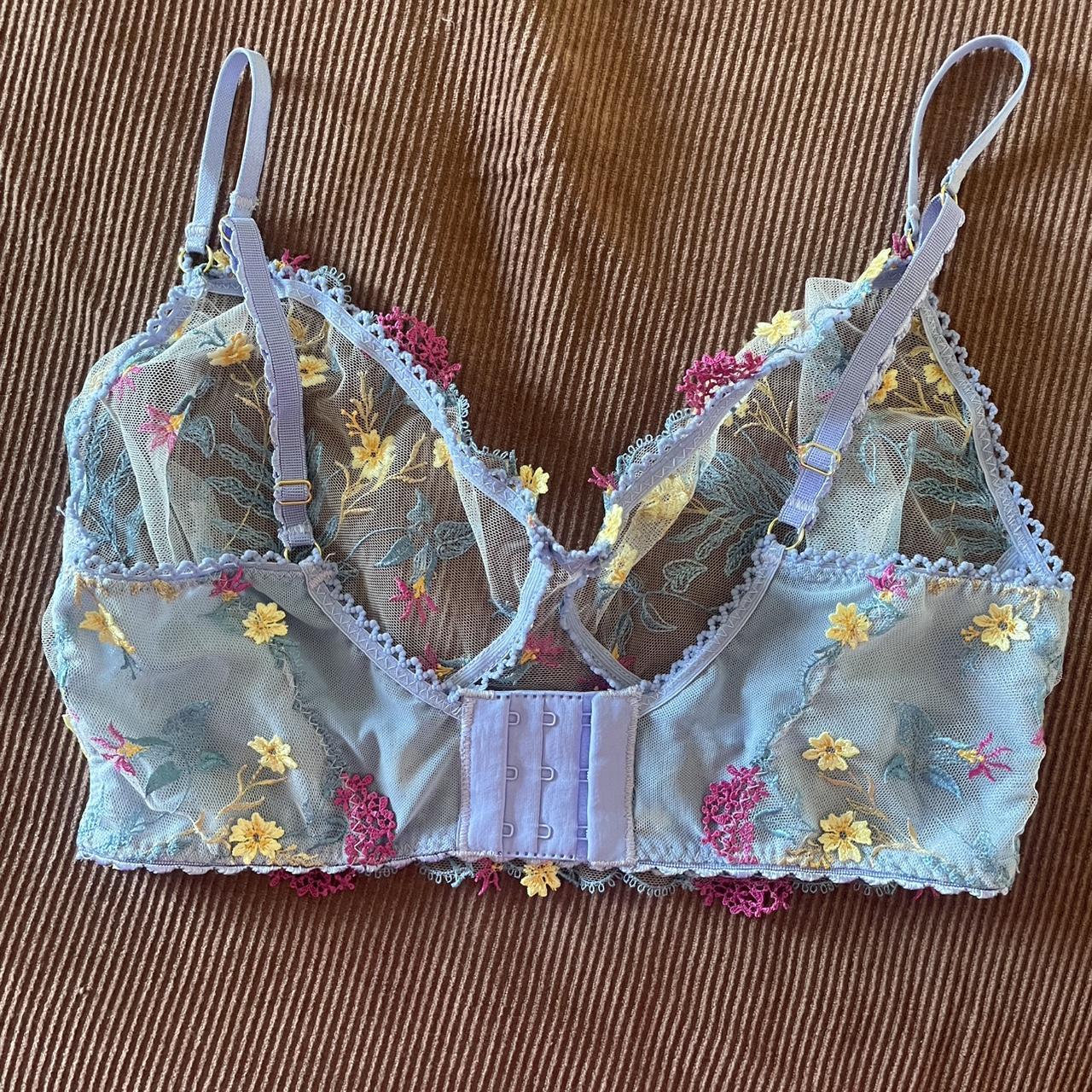 Nette rose Phoebe cup bra. Dainty blue floral... | Depop