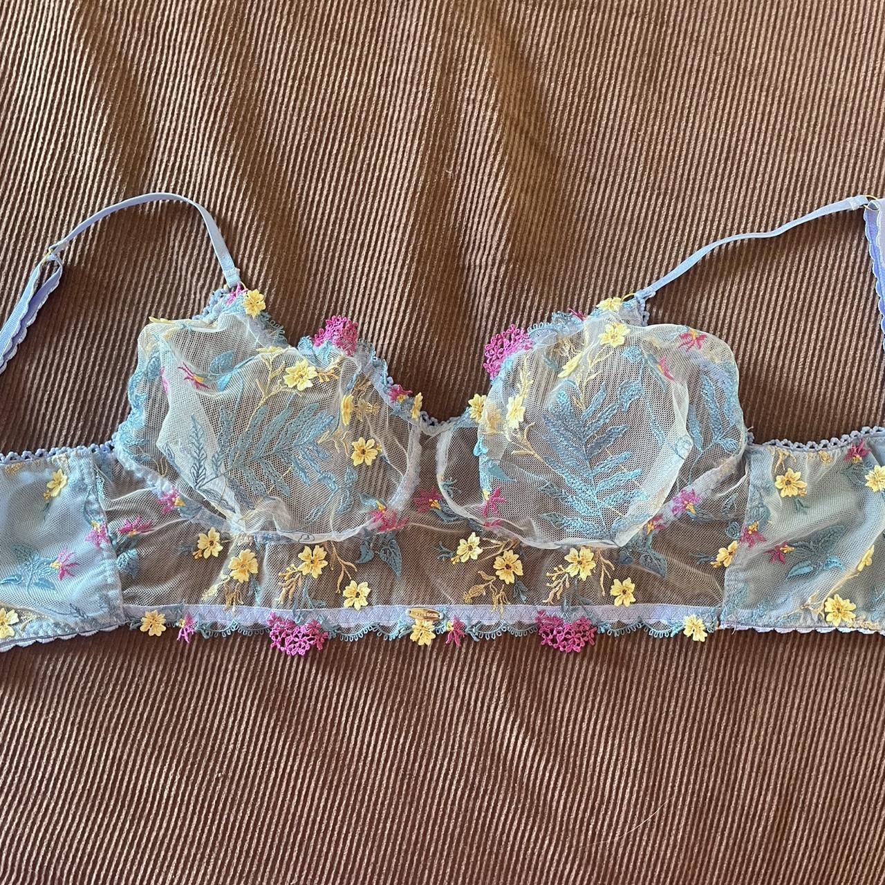 Nette rose Phoebe cup bra. Dainty blue floral... | Depop