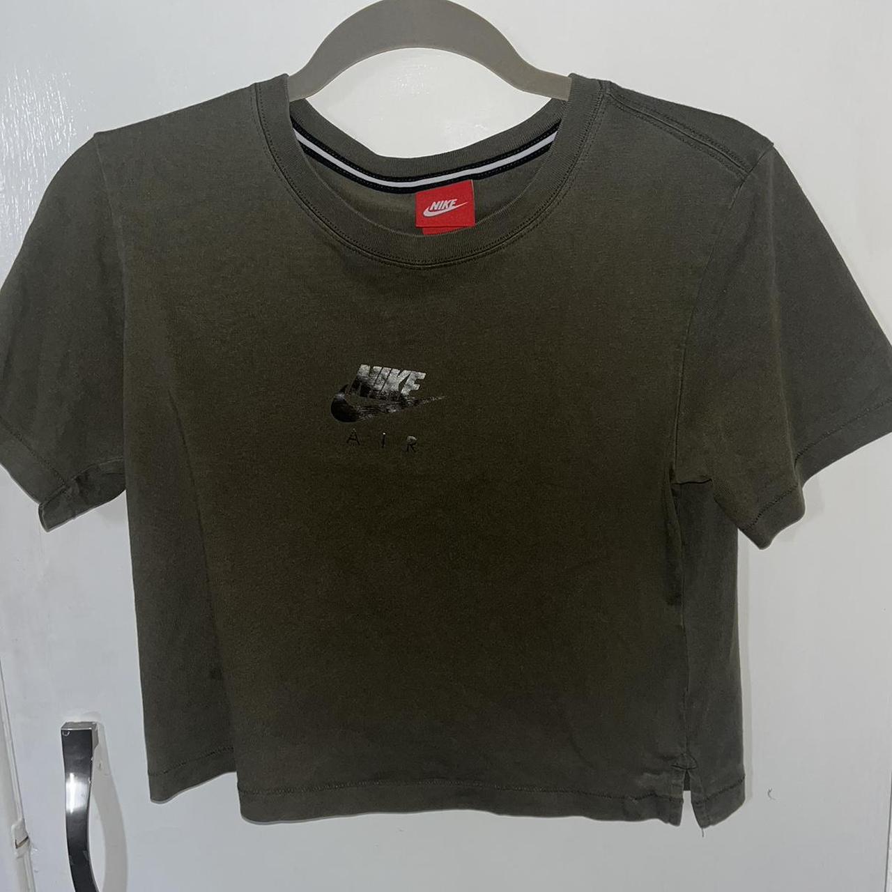 Kaki green cropped nike air t-shirt size xs worn a... - Depop