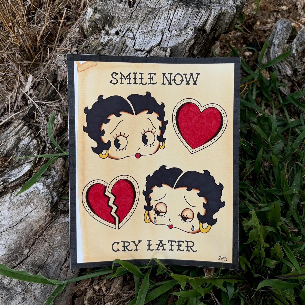 Betty Boop smile now cry later tattoo flash! 8”x 10”... - Depop