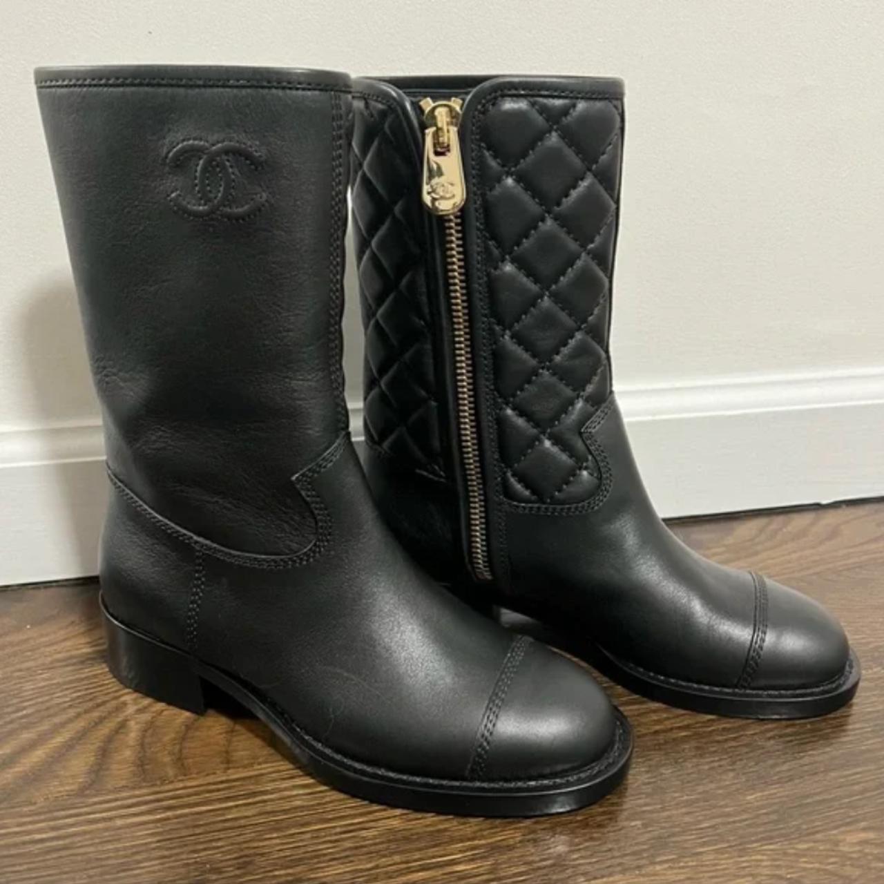 Chanel Leather Quilted Black Ankle Boot NEW #chanel... - Depop