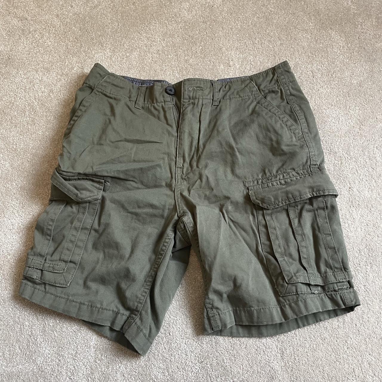khaki green Minimum men’s cargo shorts, size Small... - Depop