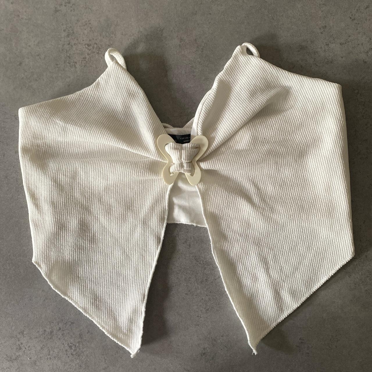 Bershka white butterfly top Worn once Size small - Depop
