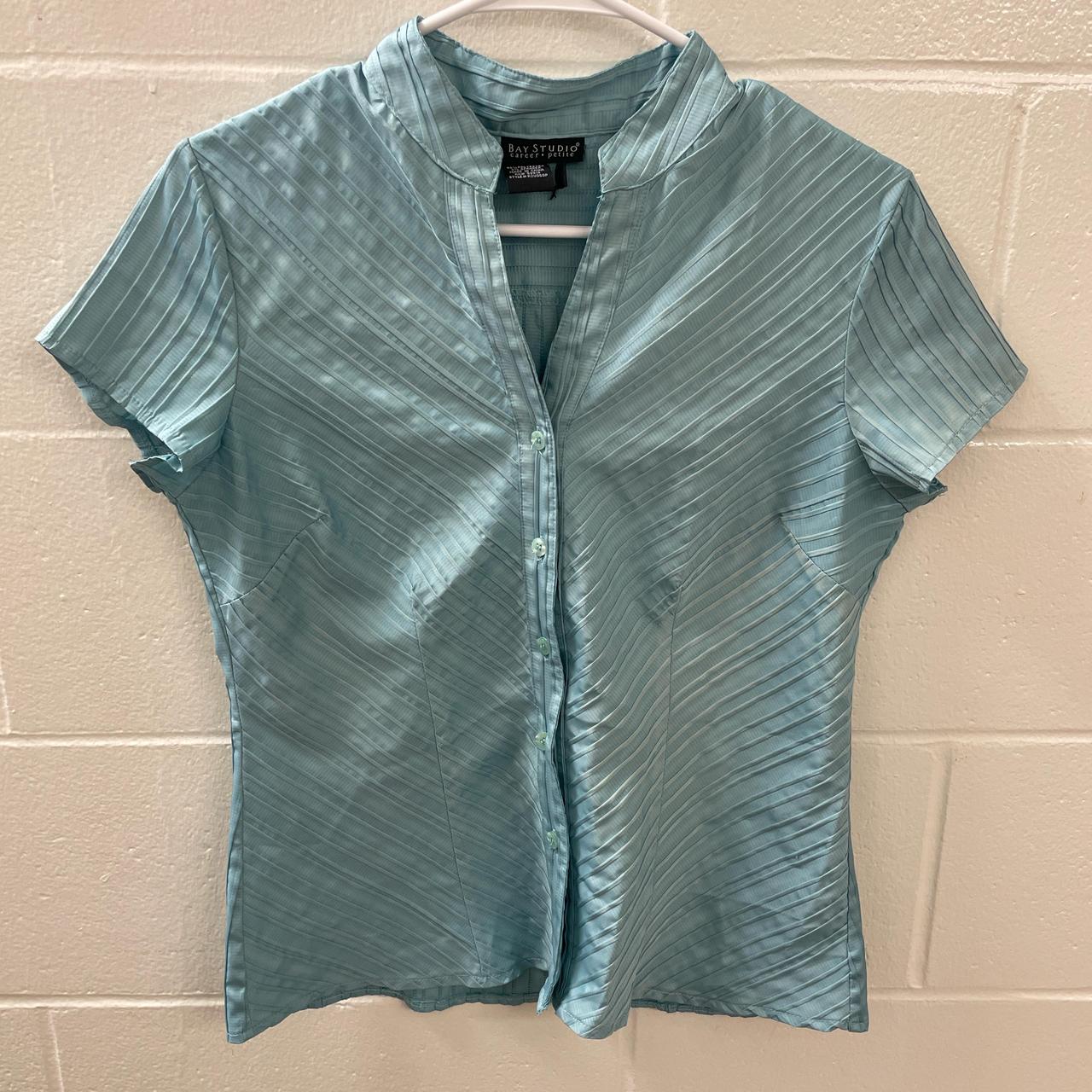 turquoise button up blouse 🪺 - brand is bay... | Depop