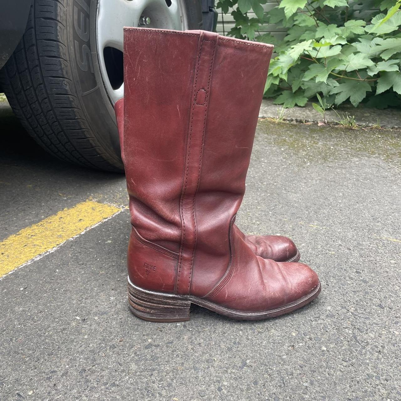 Frye Women's Red and Burgundy Boots | Depop