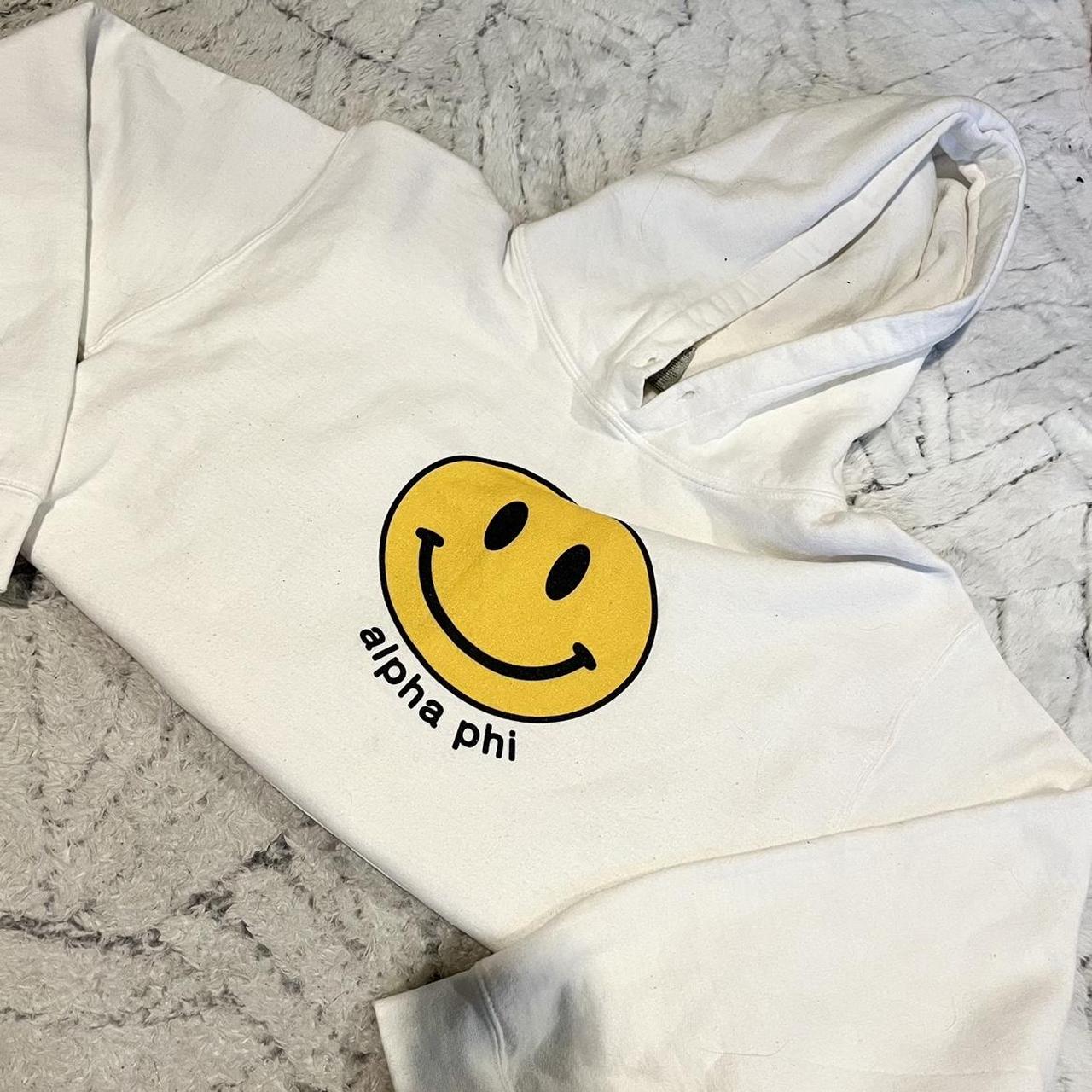 Smiley Alpha phi hoodie Worn 3 times! Super cute... - Depop