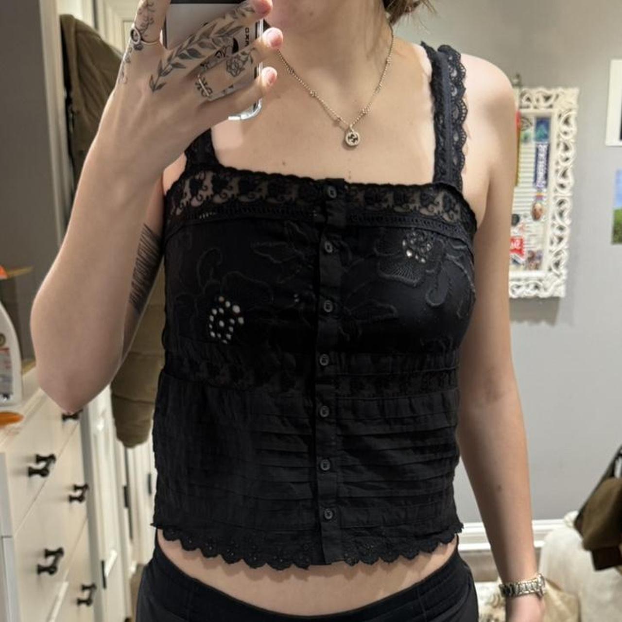 Black button up lace tank top true to size. The... - Depop