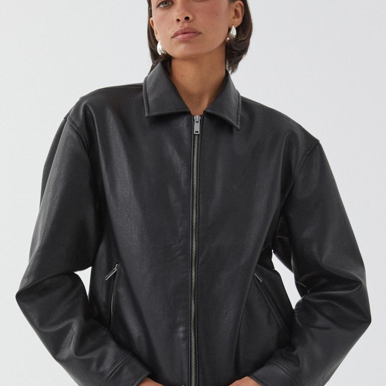 Supre black leather jacket with a zip fastening, a... - Depop