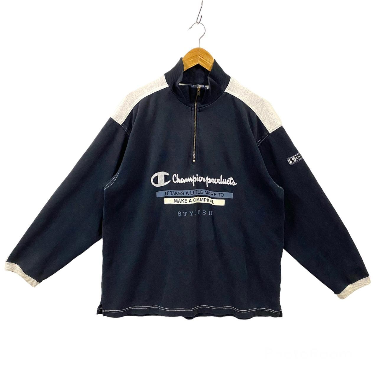 Faded Distressed Vintage Champion Quarter Zip... - Depop