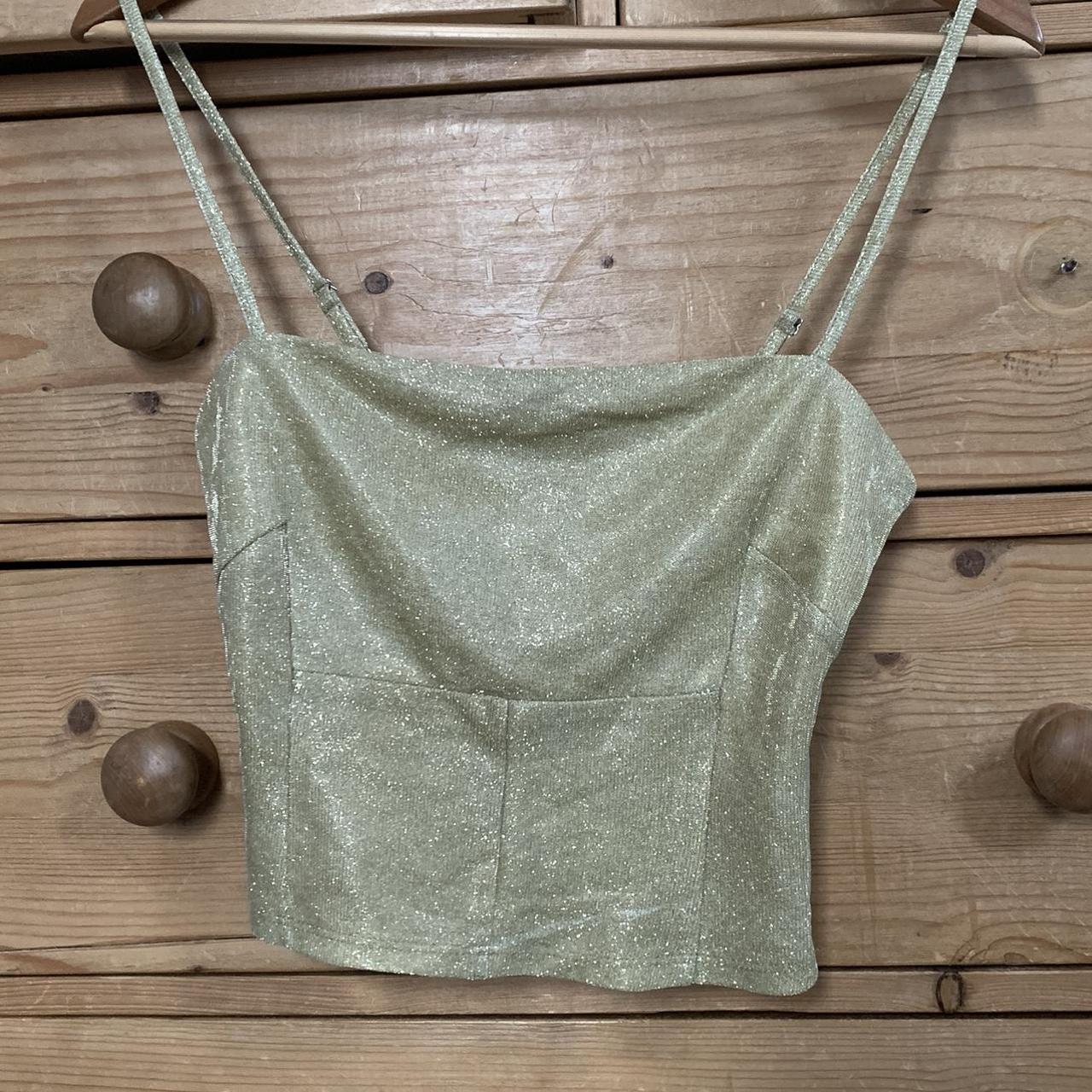 Gold crop top with zip up the side and adjustable... - Depop