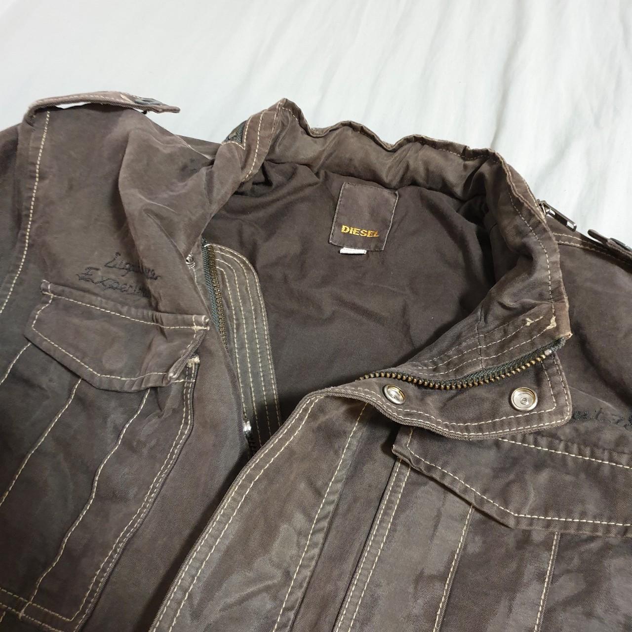 Dark brown/ grey Diesel jacket. Good condition,... - Depop