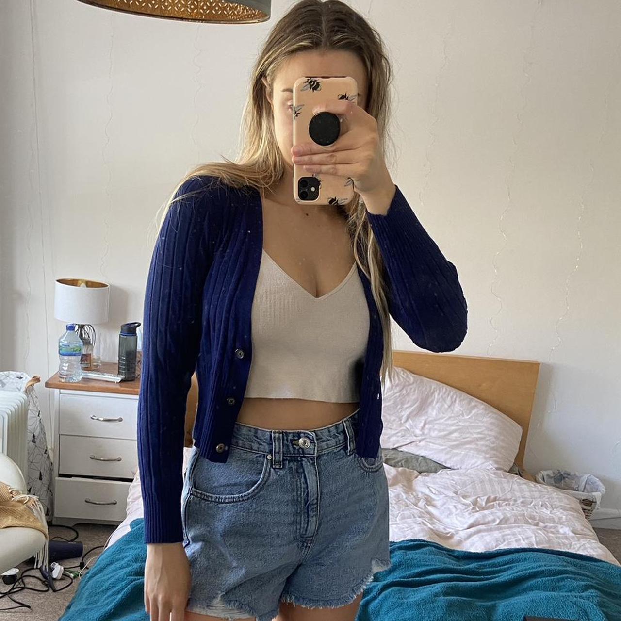 Brand new royal / navy blue, button up crop... - Depop