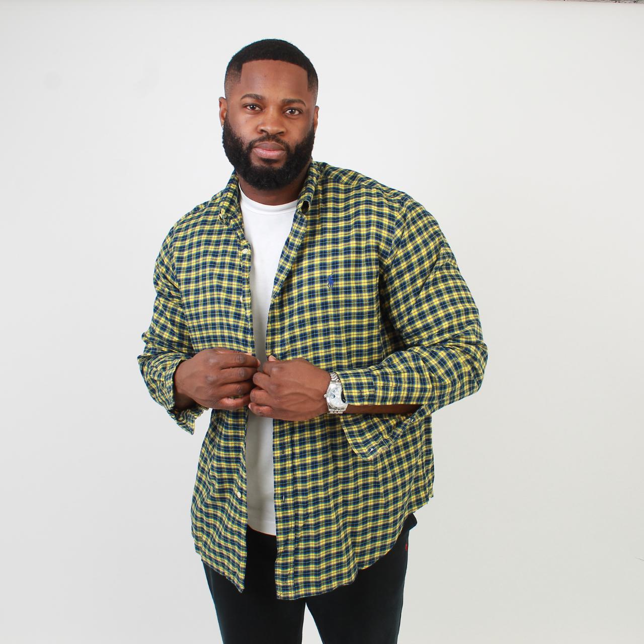 "Men's Vintage Polo Ralph Lauren Yellow Check... - Depop