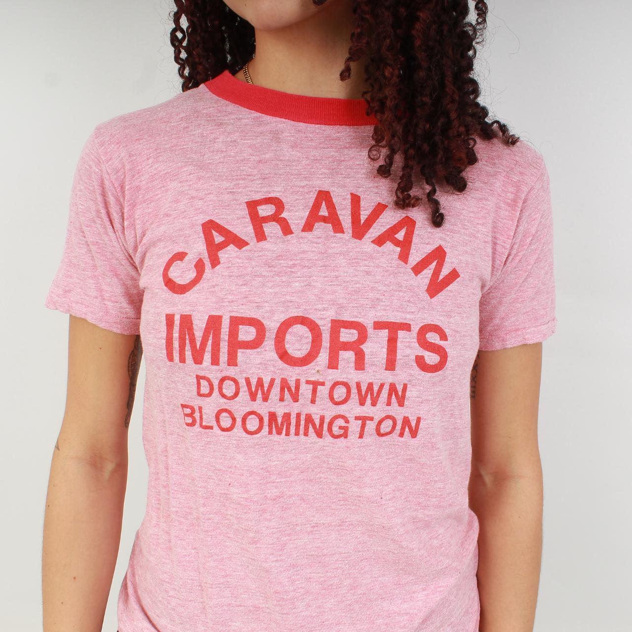 "Vintage caravan imports pink spell out t shirt -... - Depop