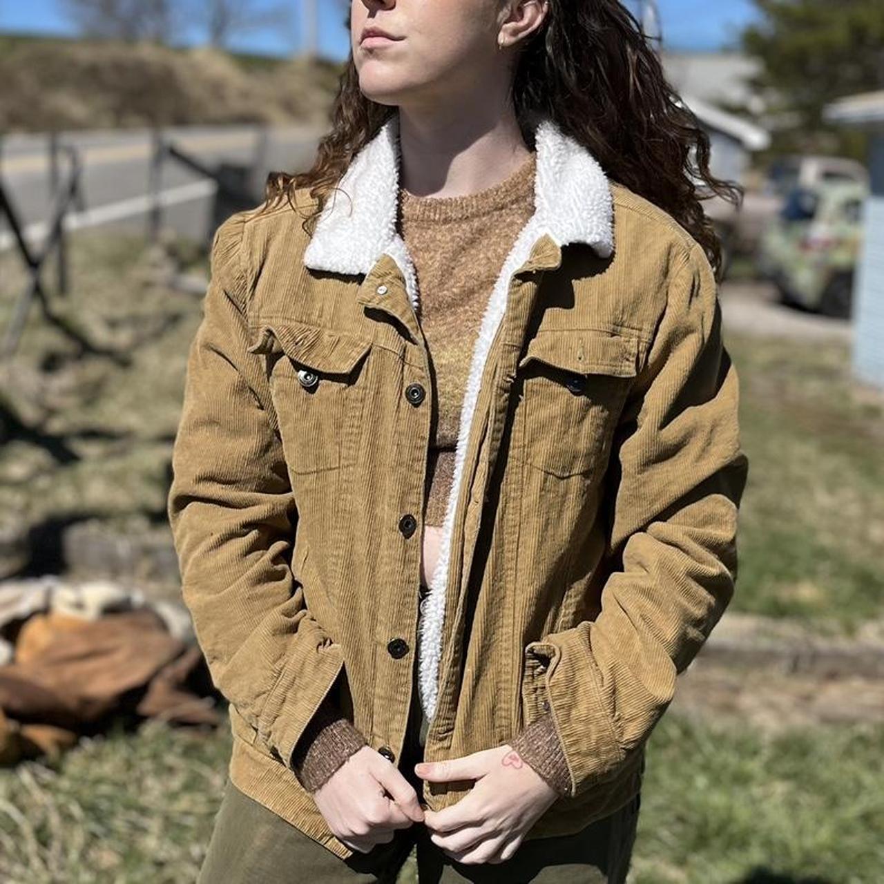 Women's White and Tan Jacket | Depop