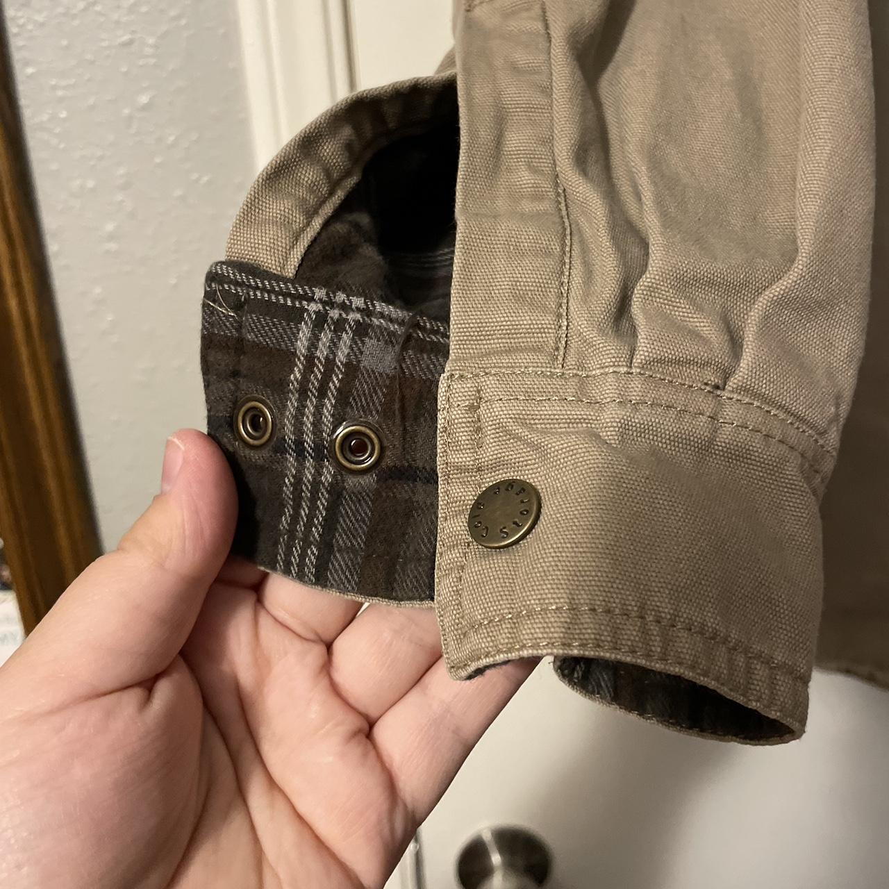 90’s tan flannel lined jacket #flannel #vintage... - Depop