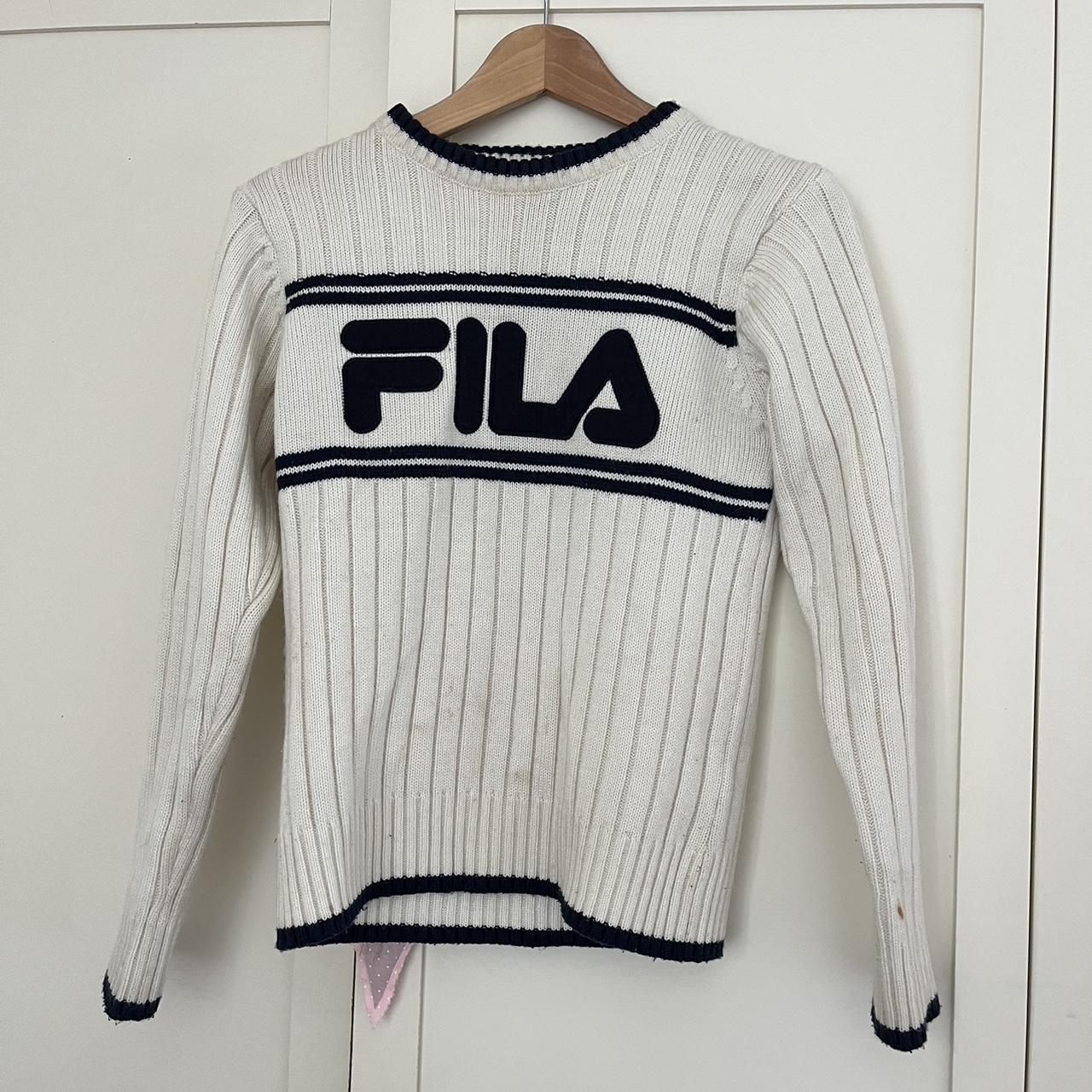 Fila knit, has a couple of marks from makeup that... - Depop