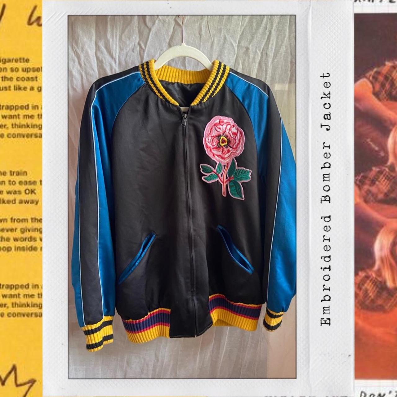Silky embroidered bomber jacket - Depop