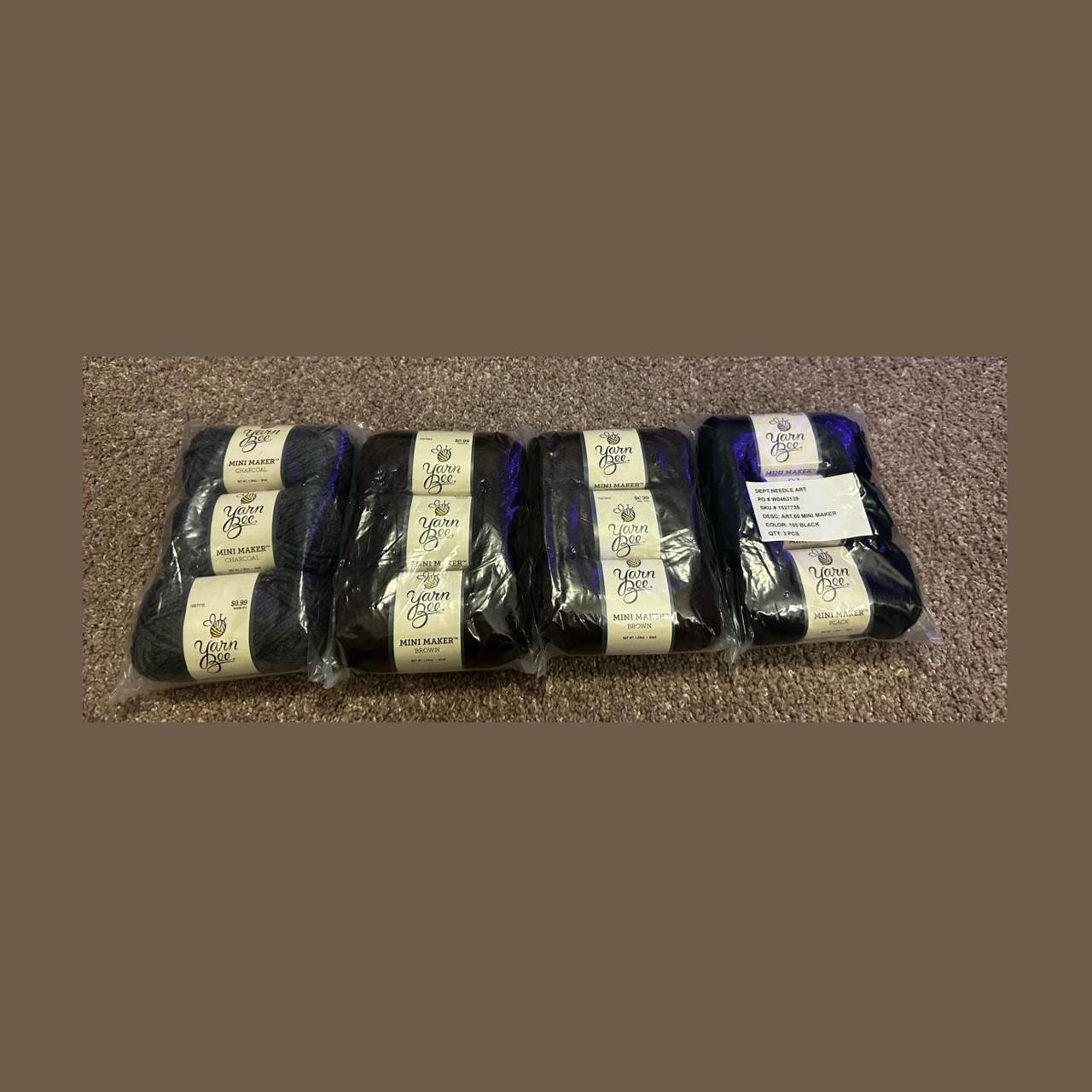 Black, 2 Browns and Charcol yarn of 4 pack - Depop