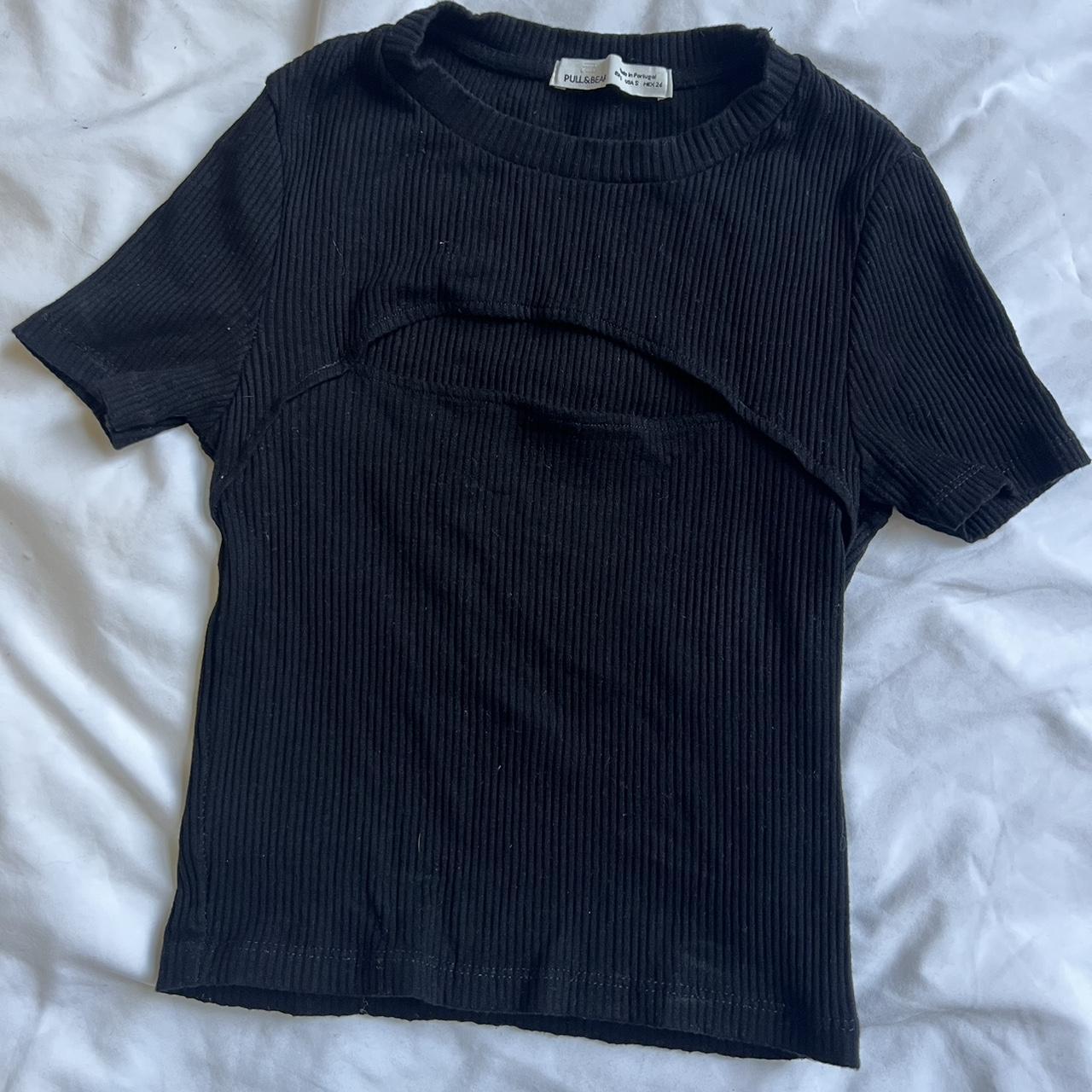 Black Ribbed Baby Tee Pull & Bear With sexy cut out... - Depop