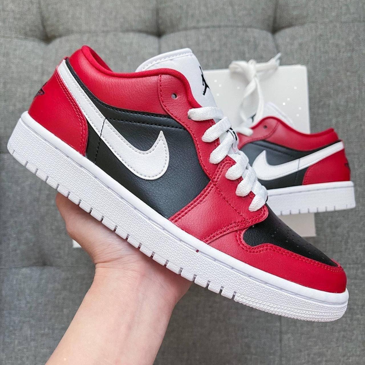 Jordan Women's Black and Red Trainers | Depop