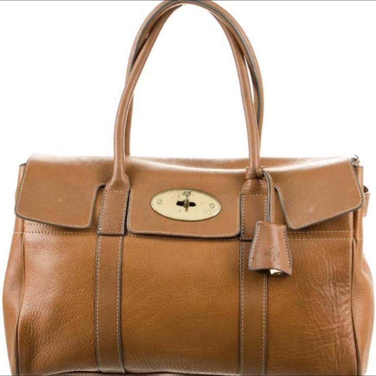 Mulberry brown leather handle bag with brass... - Depop