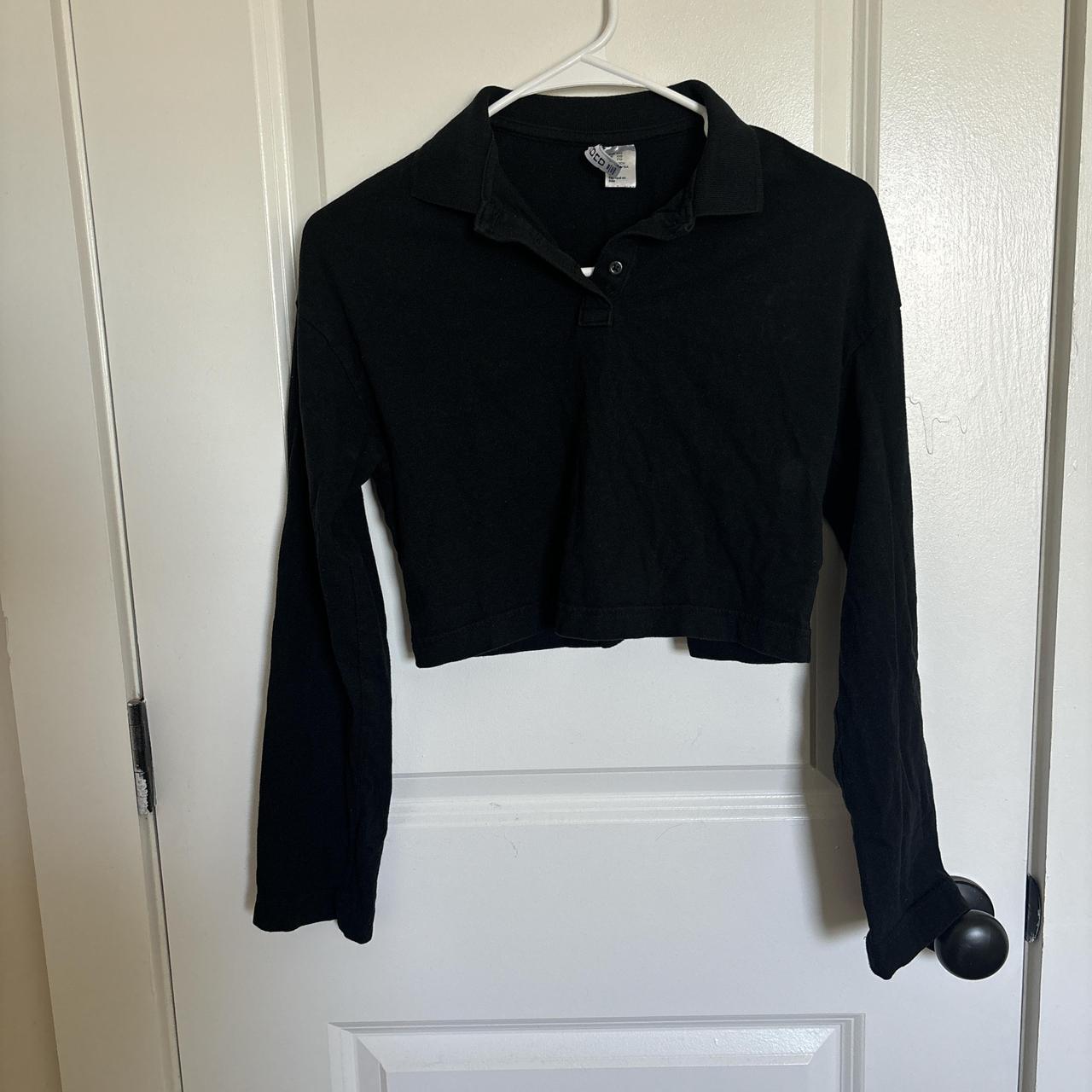 Black Collared Long Sleeve Crop Top - Depop