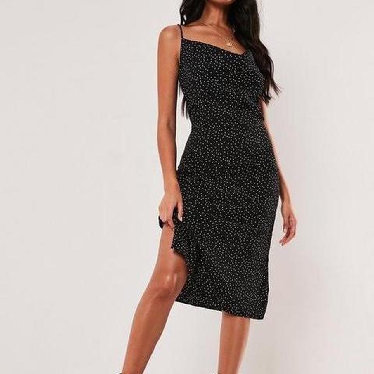 Missguided Black Polka Dot Cowl Neck Cami Slip Midi... - Depop