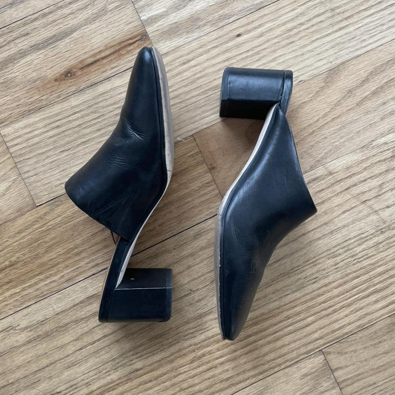 square toe leather heeled mules in black. franco... - Depop