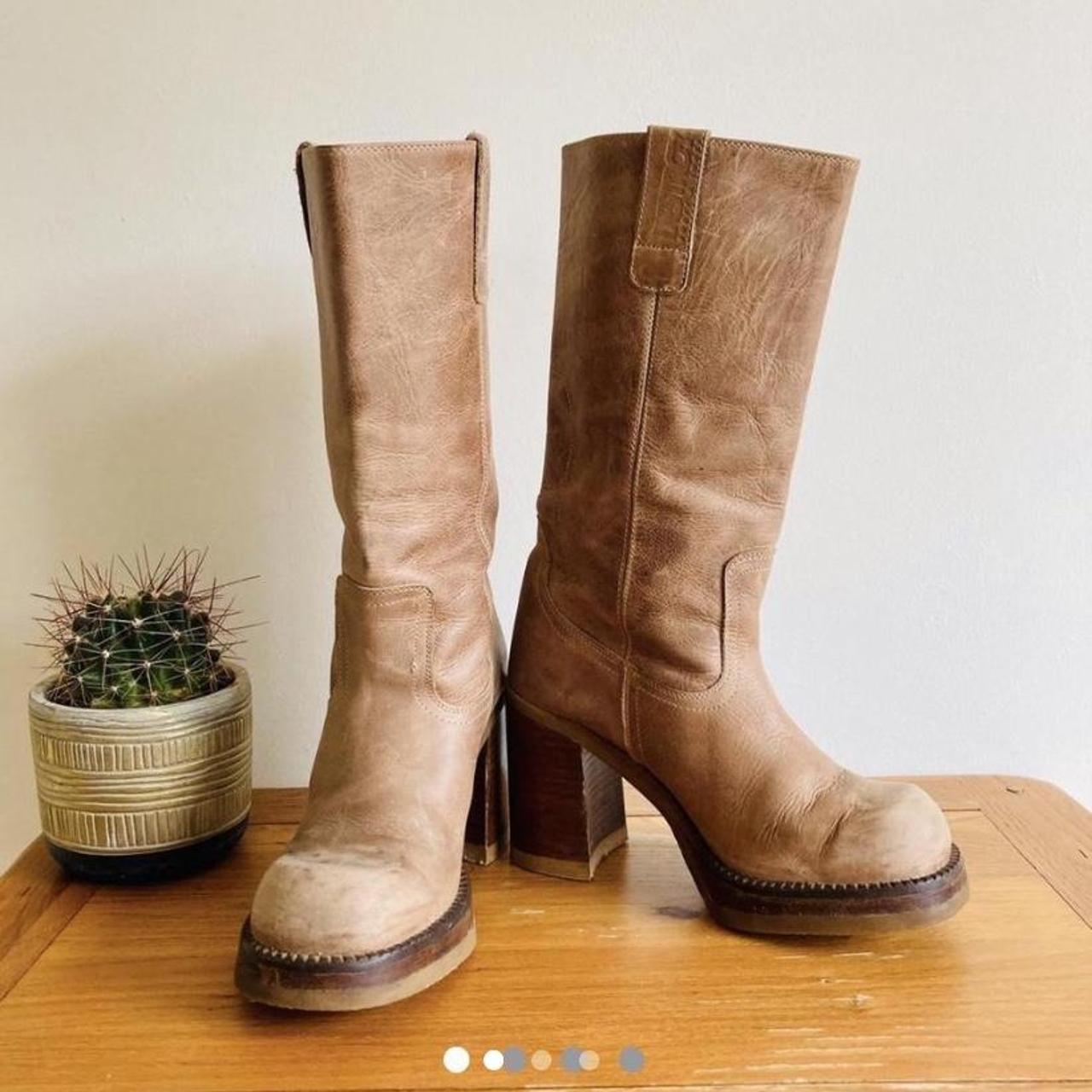 Vintage leather platform destroy boots in a ~rare~... - Depop