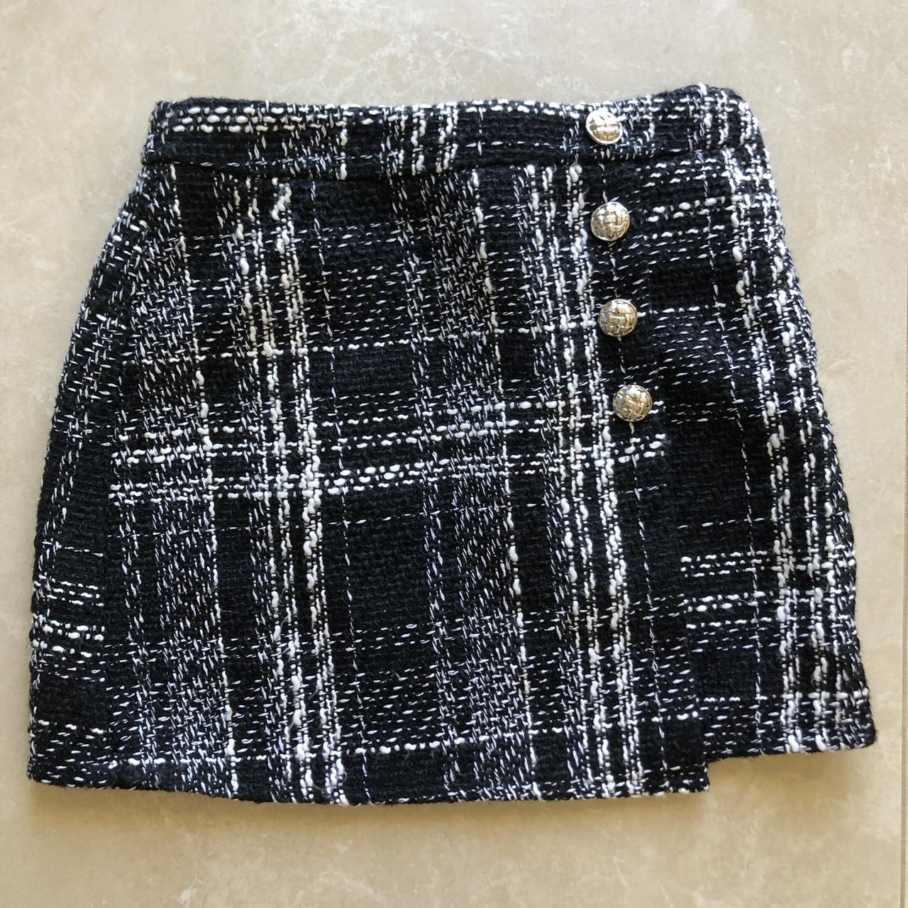 Dotti Mini Plaid Knit Skirt with Gold Button Details... - Depop