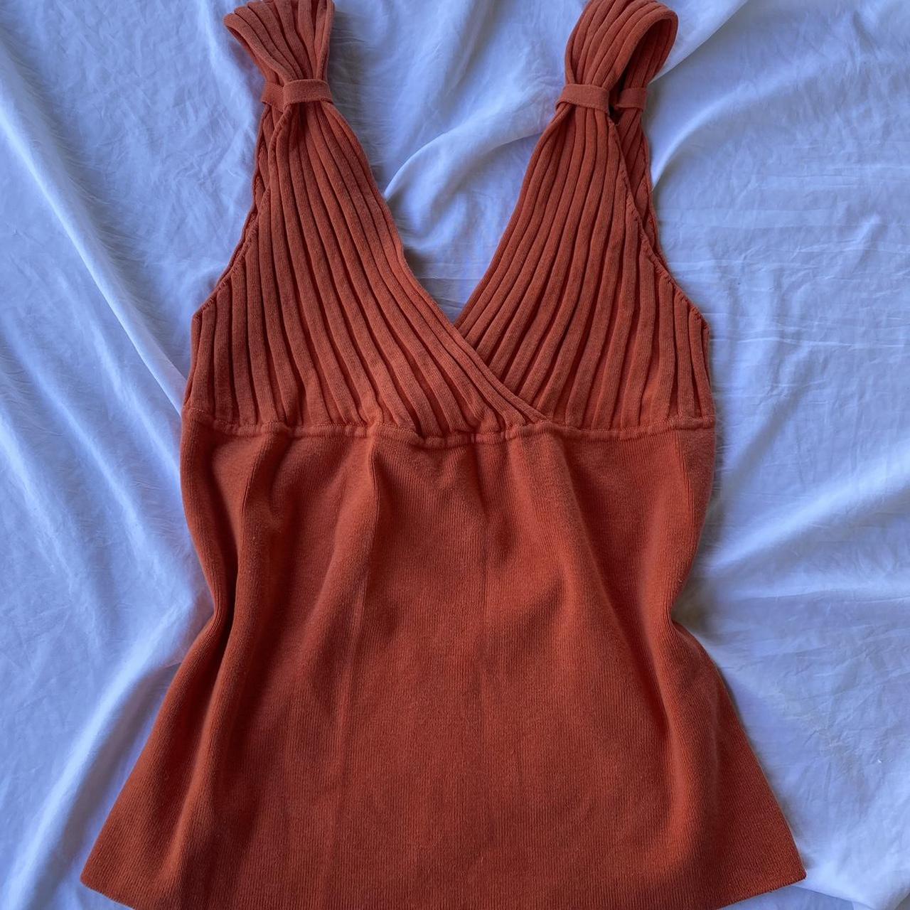 Sandra orange ribbed knit tank top size large pit... | Depop