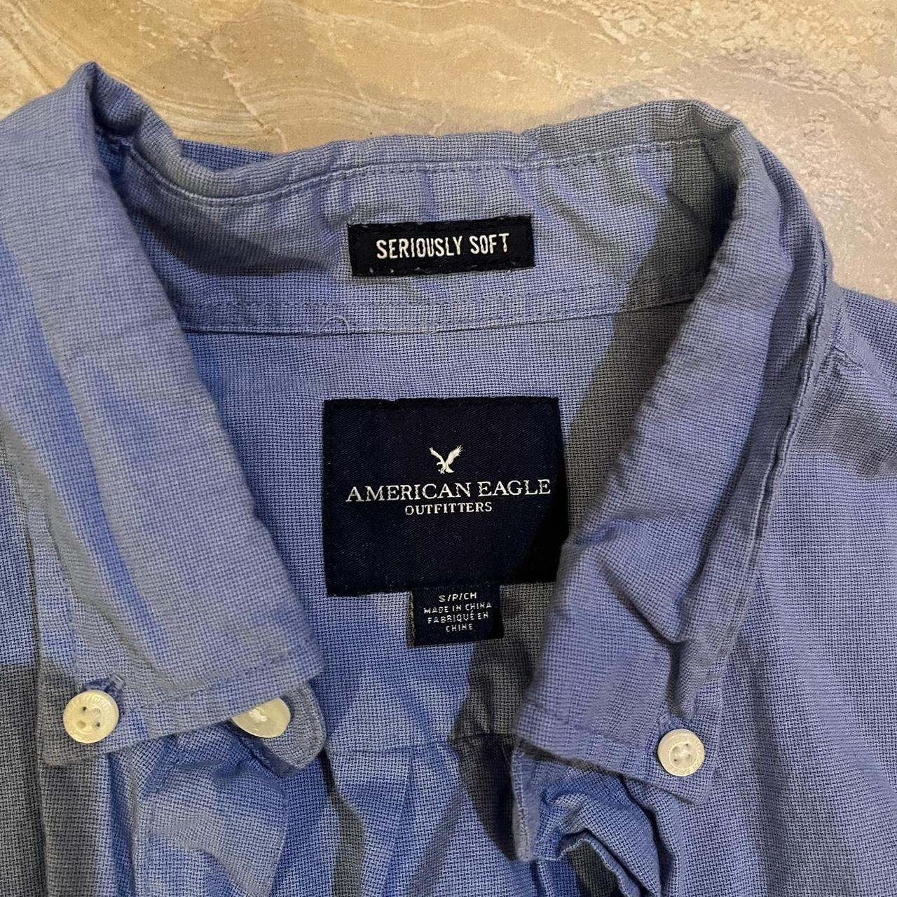 Blue American eagle short sleeve button up shirt... - Depop