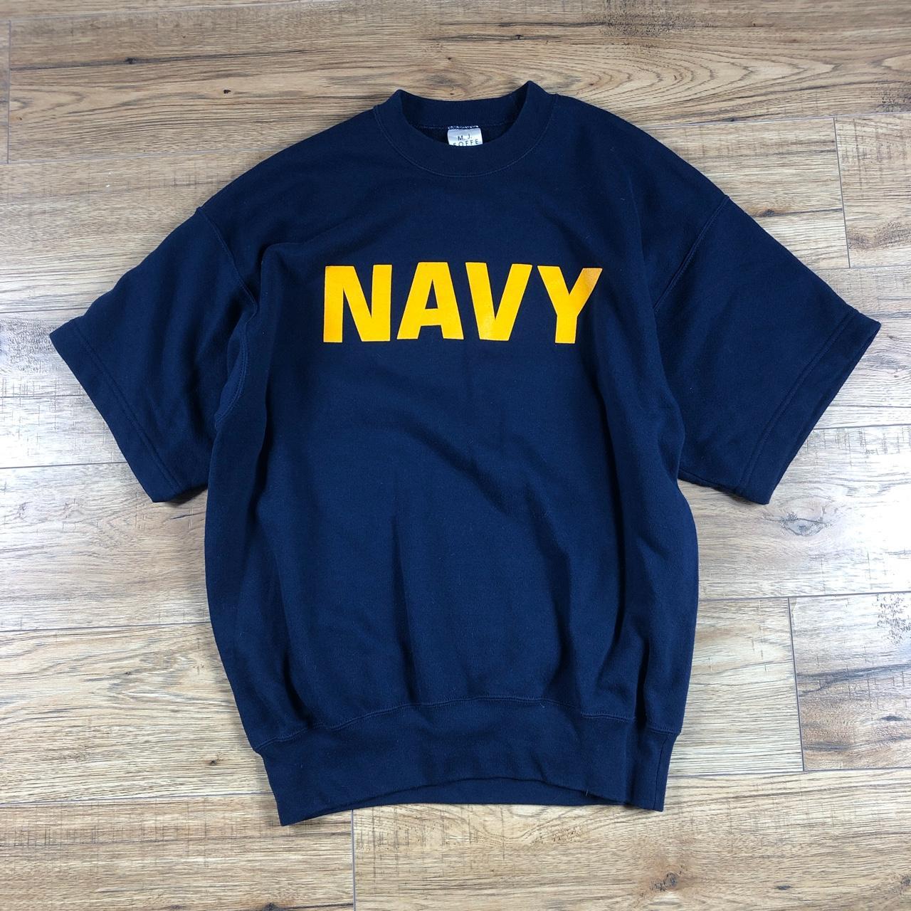 Vintage large MJ Soffe USA navy cropped sleeve mens... - Depop